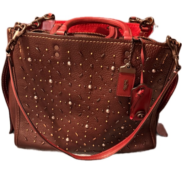 Coach | Bags | Coach Rogue Prairie Rivets Tote Dark Red Oxblood Leather ...